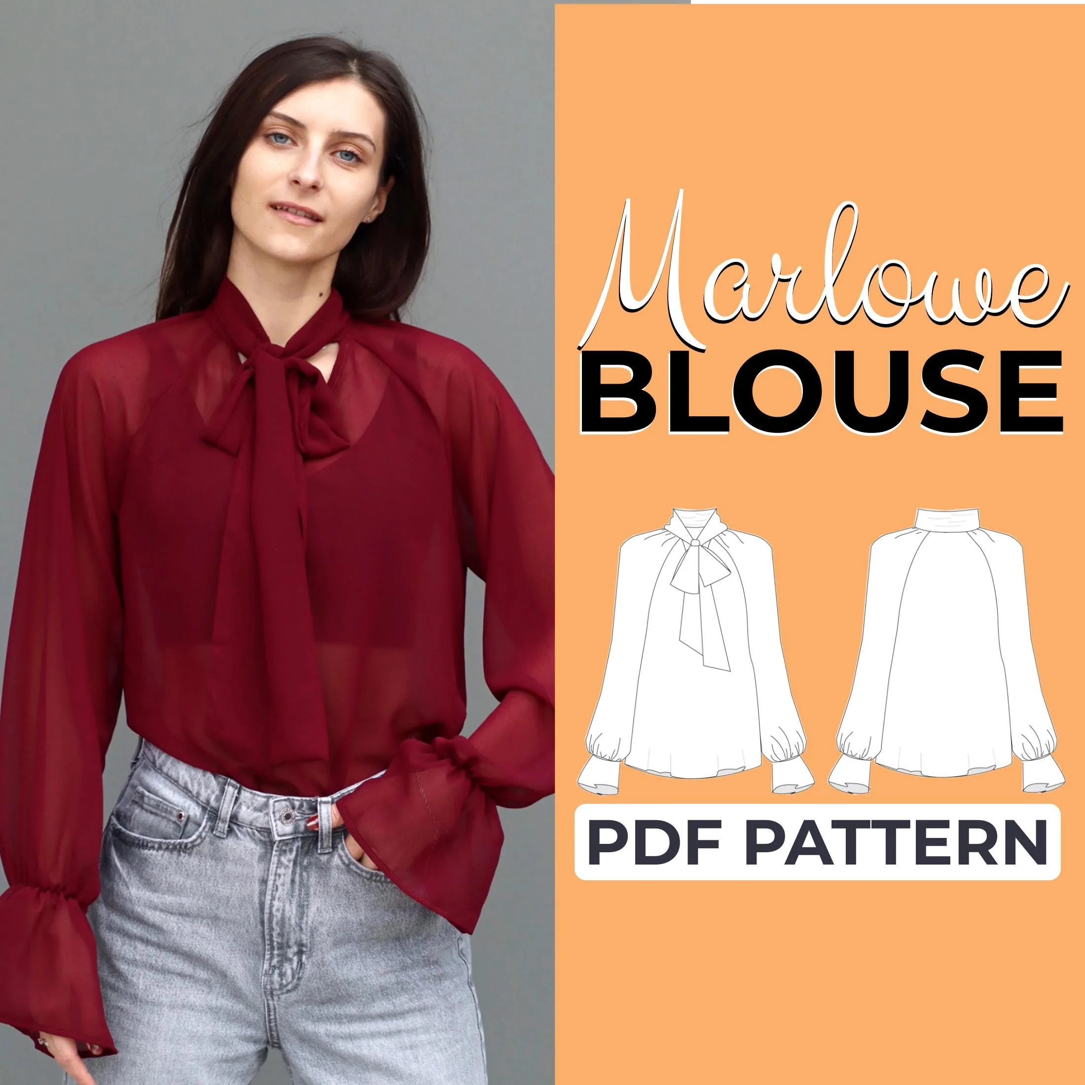 Formal Long Sleeve Blouse Sewing Pattern | Pattern Couture